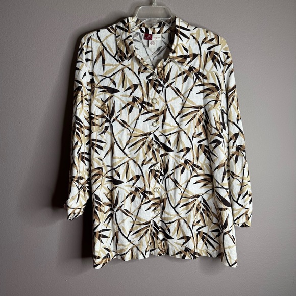 JM Collection | Tops | Jm Collection Linen Shirt With Leaf Pattern ...